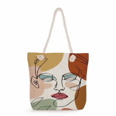 China Women's Large Tote Bag Custom Canvas Reusable Shopping Bag with Print Pattern for sale