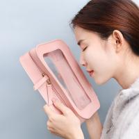 China Pink Leather Cosmetic Bag with Acceptable OEM/ODM and Solid Pattern Type for sale