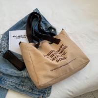 China Custom Logo Letter Cotton Canvas Tote Bag With Polyester Lining and Large Capacity for sale