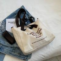 China Custom Logo Letter Cotton Canvas Tote Bag With Polyester Lining and Large Capacity for sale
