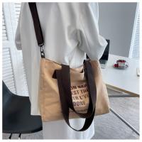 China Custom Logo Letter Cotton Canvas Tote Bag With Polyester Lining and Large Capacity for sale