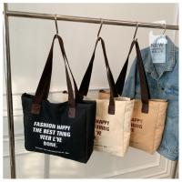 China Custom Logo Letter Cotton Canvas Tote Bag With Polyester Lining and Large Capacity for sale