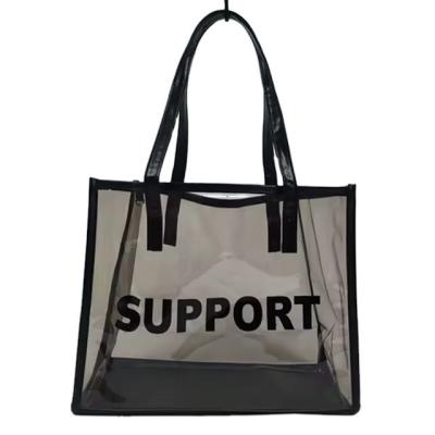 China Customized Logo Pvc Zipper Bag for Party Black Pvc Tote Shopping Bag for sale