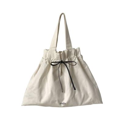 China Polyester Lining Material Custom Logo Printed Linen Cotton Canvas Drawstring Tote Bag for sale