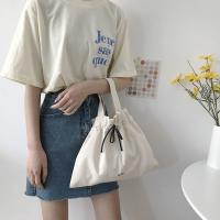 China Polyester Lining Material Custom Logo Printed Linen Cotton Canvas Drawstring Tote Bag for sale