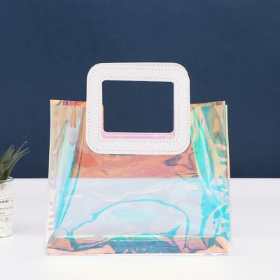 China Customized Color PVC Shopping Bag Luxury Waterproof Holographic Clear Tote for Women for sale