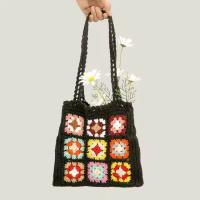 China OEM/ODM Acceptable Crochet Women Shoulder Bags Granny Square Tote Bag Knitted Handbags for sale