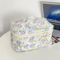 China Lightweight Blue Gingham Makeup Pouch for Women Cute Travel Small Floral Cosmetic Bag for sale
