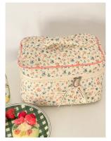 China Lightweight Blue Gingham Makeup Pouch for Women Cute Travel Small Floral Cosmetic Bag for sale