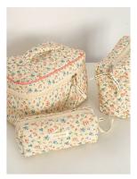 China Lightweight Blue Gingham Makeup Pouch for Women Cute Travel Small Floral Cosmetic Bag for sale