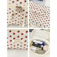 China Lightweight Blue Gingham Makeup Pouch for Women Cute Travel Small Floral Cosmetic Bag for sale