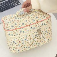 China Lightweight Blue Gingham Makeup Pouch for Women Cute Travel Small Floral Cosmetic Bag for sale