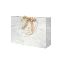 China Customized Color Cardboard Shopping Paper Bags With Ribbon Handle For Clothing Shoes for sale
