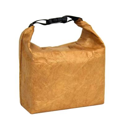 China Insulated Food Thermal Aluminum Foil Dupont Tyvek Kraft Paper Lunch Cooler Bag With Handle in Custom Print for sale