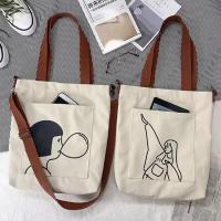 China Soft-loop Style Custom Printed Eco Friendly Recycled Large Canvas Grocery Shopping Strap Tote Bag for sale