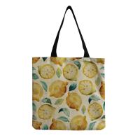 China Customisable Canvas Fashion Fruit Print Shoulder Tote Reusable Fabric Shopping Bag OEM for sale