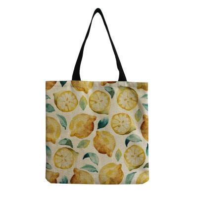 China Customisable Canvas Fashion Fruit Print Shoulder Tote Reusable Fabric Shopping Bag OEM for sale