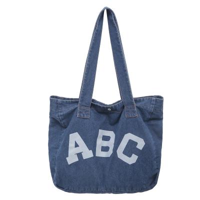 China Custom Printing Denim Woven Beach Bag with Soft-loop Style and OEM/ODM Acceptance for sale
