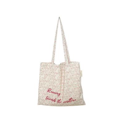China Custom Pink Floral Beach Tote Bag Natural Canvas Ladies Shoulder Bag for Women for sale