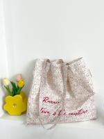China Custom Pink Floral Beach Tote Bag Natural Canvas Ladies Shoulder Bag for Women for sale