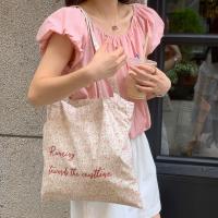 China Custom Pink Floral Beach Tote Bag Natural Canvas Ladies Shoulder Bag for Women for sale
