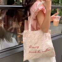 China Custom Pink Floral Beach Tote Bag Natural Canvas Ladies Shoulder Bag for Women for sale