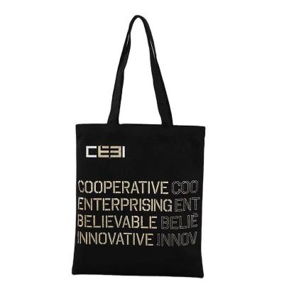 China Daily School Life Custom Print Logo Reusable Plain Black Friendly Cotton Canvas Tote Bag for sale