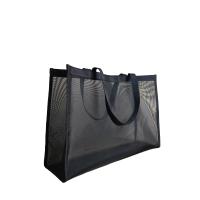 China Large Capacity Custom Logo Print Black Mesh Tote Bag for Market Shopping and Beach for sale