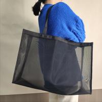China Large Capacity Custom Logo Print Black Mesh Tote Bag for Market Shopping and Beach for sale
