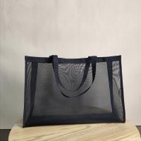 China Large Capacity Custom Logo Print Black Mesh Tote Bag for Market Shopping and Beach for sale