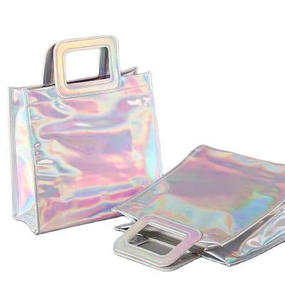 China Custom Logo Waterproof Colorful PVC Laser Holographic Transparent Clear Shopping Tote Bag for sale