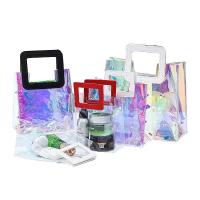 China Custom Logo Waterproof Colorful PVC Laser Holographic Transparent Clear Shopping Tote Bag for sale