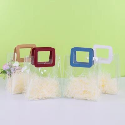 China Leather Handle PVC Clear Transparent Tote Bag for Customized Logo Gift Packaging for sale