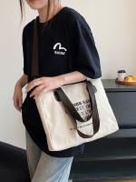 China Daily School Life Letter Print Cotton Tote Bag for Women Crossbody Canvas Shopping Bag for sale