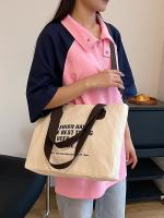 China Daily School Life Letter Print Cotton Tote Bag for Women Crossbody Canvas Shopping Bag for sale