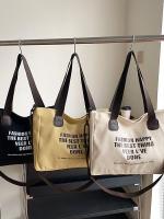 China Daily School Life Letter Print Cotton Tote Bag for Women Crossbody Canvas Shopping Bag for sale