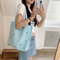 China Custom Embroidered Canvas Tote Bag for Women Medium Size Durable Shopping Shoulder Bag for sale