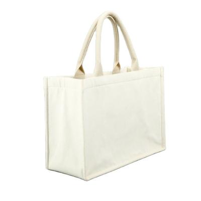 China Custom Logo Bag Square Shape Laminated Waterproof Canvas Cotton Shopping Tote Beach Bag for sale