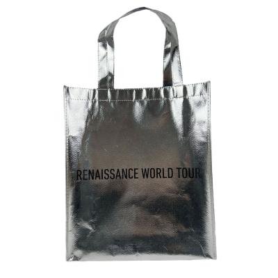 China Eco Friendly Shopping Bag Gold Lamination Metallic Silver Non Woven Bag With Custom Logo for sale