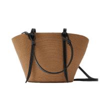 China Outdoor Large Capacity Straw Beach Bag Vintage Handmade Woven Shoulder Bag Raffia Rattan Bags for sale