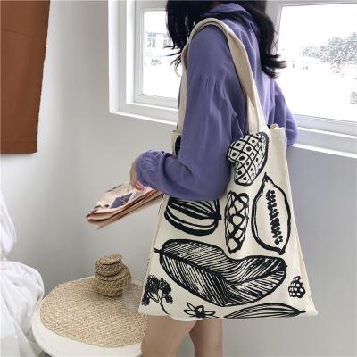 China Style Leaf Printing Thick Canvas Bag Large Capacity Grocery Shopping with Customized Logo for sale