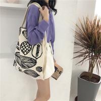 China Style Leaf Printing Thick Canvas Bag Large Capacity Grocery Shopping with Customized Logo for sale