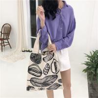 China Style Leaf Printing Thick Canvas Bag Large Capacity Grocery Shopping with Customized Logo for sale