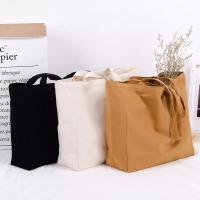 China Silk Screen Printed Eco Canvas Bag Ladies Shopping Tote With Pockets and Letter Pattern for sale
