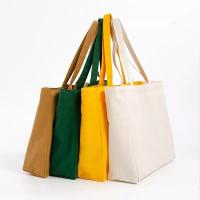 China Silk Screen Printed Eco Canvas Bag Ladies Shopping Tote With Pockets and Letter Pattern for sale