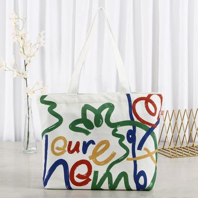 China Custom Silk Screen Printed Cotton Canvas Shopping Tote Bag with Logo and Letter Pattern for sale