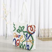 China Custom Silk Screen Printed Cotton Canvas Shopping Tote Bag with Logo and Letter Pattern for sale