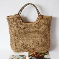 China Polyester Lining Material Handmade Women's Straw Shoulder Bag for Summer Beach Large Tote Bag for sale