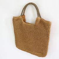 China Polyester Lining Material Handmade Women's Straw Shoulder Bag for Summer Beach Large Tote Bag for sale