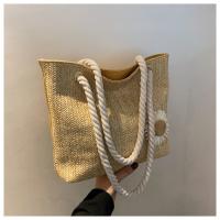 China 2022 Simple Handbags Straw Beach Bag Fashion Silk Scarf Women's Shoulder Bags with Materials for sale